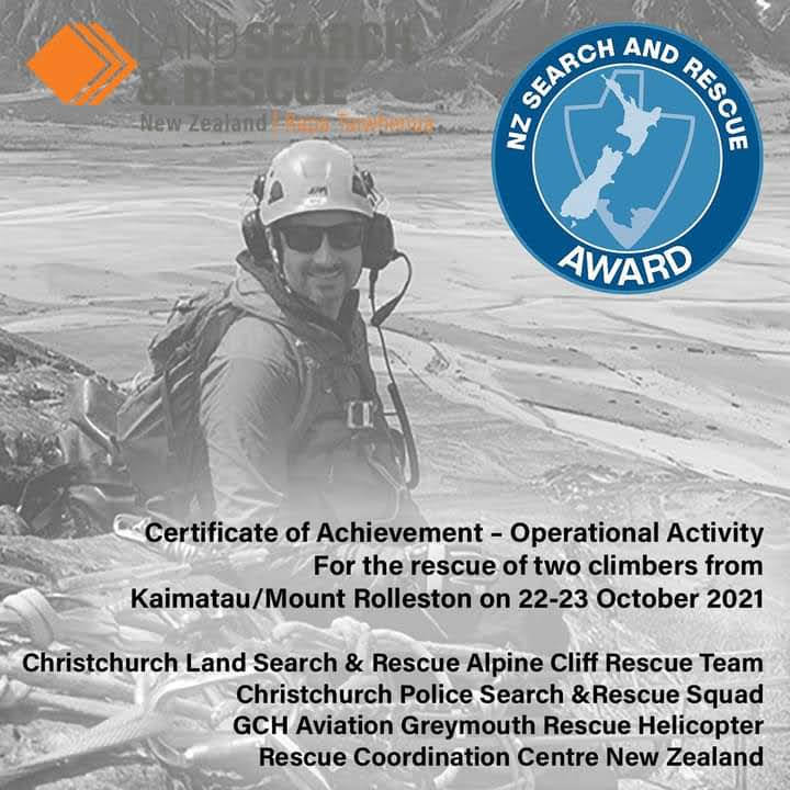 NZ SAR Awards 2021 – Alpine Rescue Canterbury